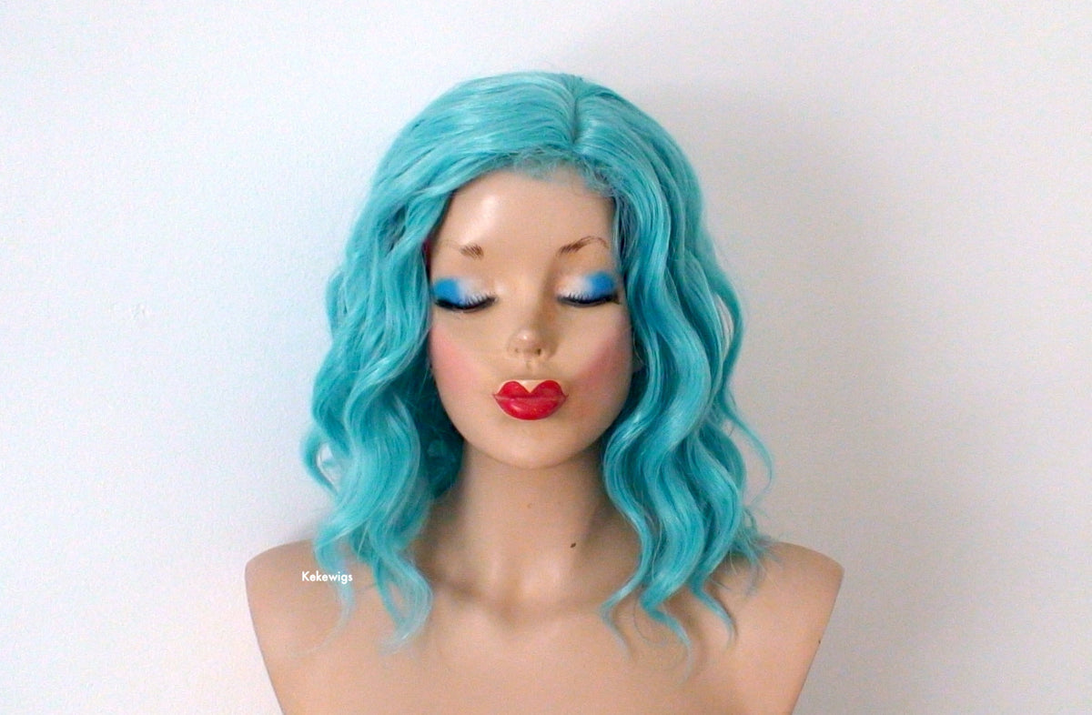 16" Pastel Turquoise Short Wavy Hair Wig – KekeWigs